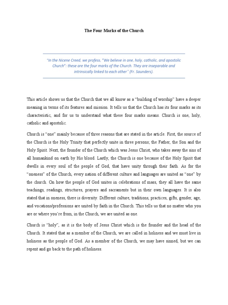 Understanding the Four Marks of the Church: Oneness, Holiness ...