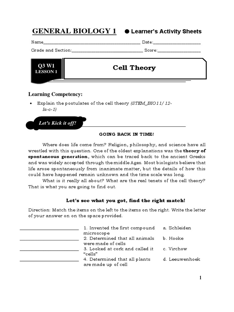 Q3 Week 1 Stem G11 General Biology Las W1 | PDF | Cell (Biology ...