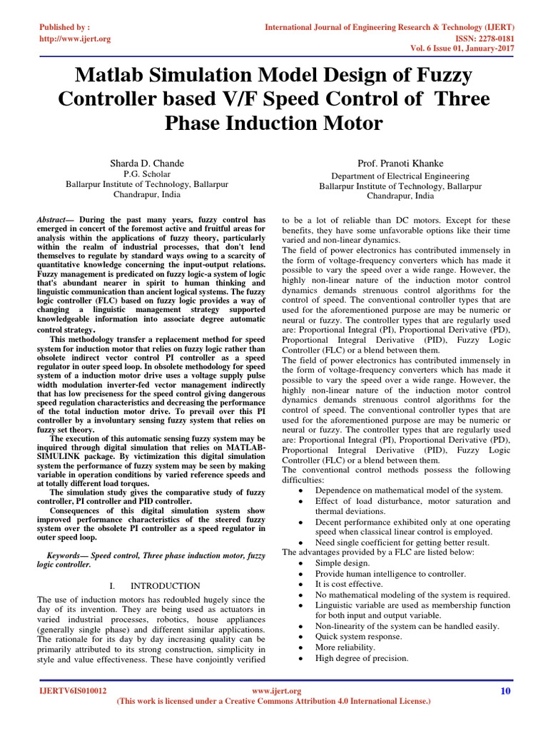 Matlab Simulation Model Design Of Fuzzy Controller Based Vf Speed Control Of Three Phase 9776