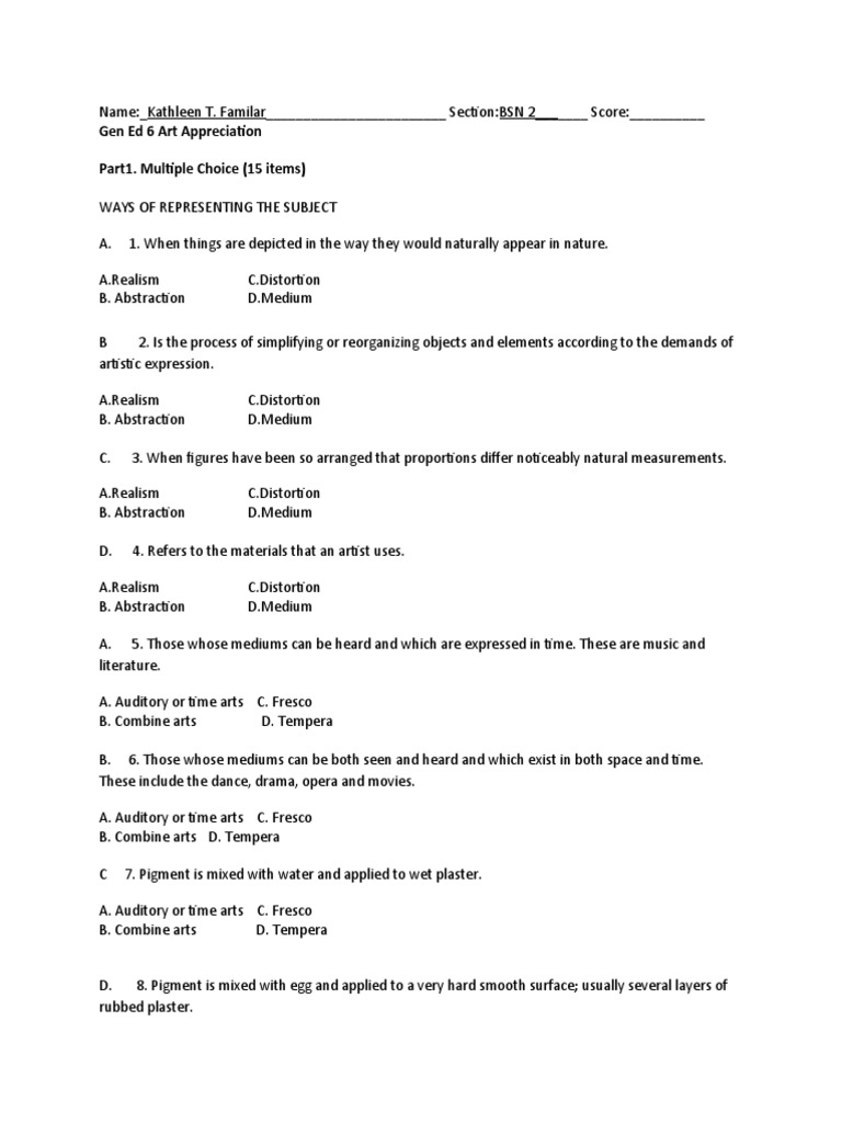 Gen Ed 6 Art Appreciation Part1. Multiple Choice (15 Items) | PDF ...