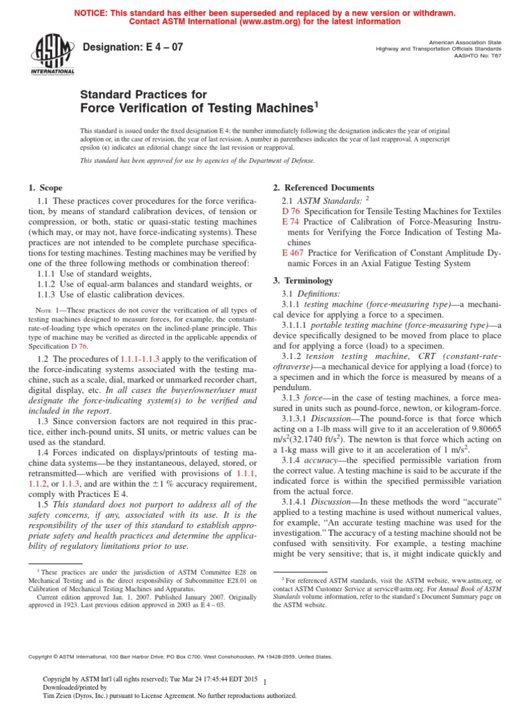 Astm - E4-07 | PDF | Calibration | Weight