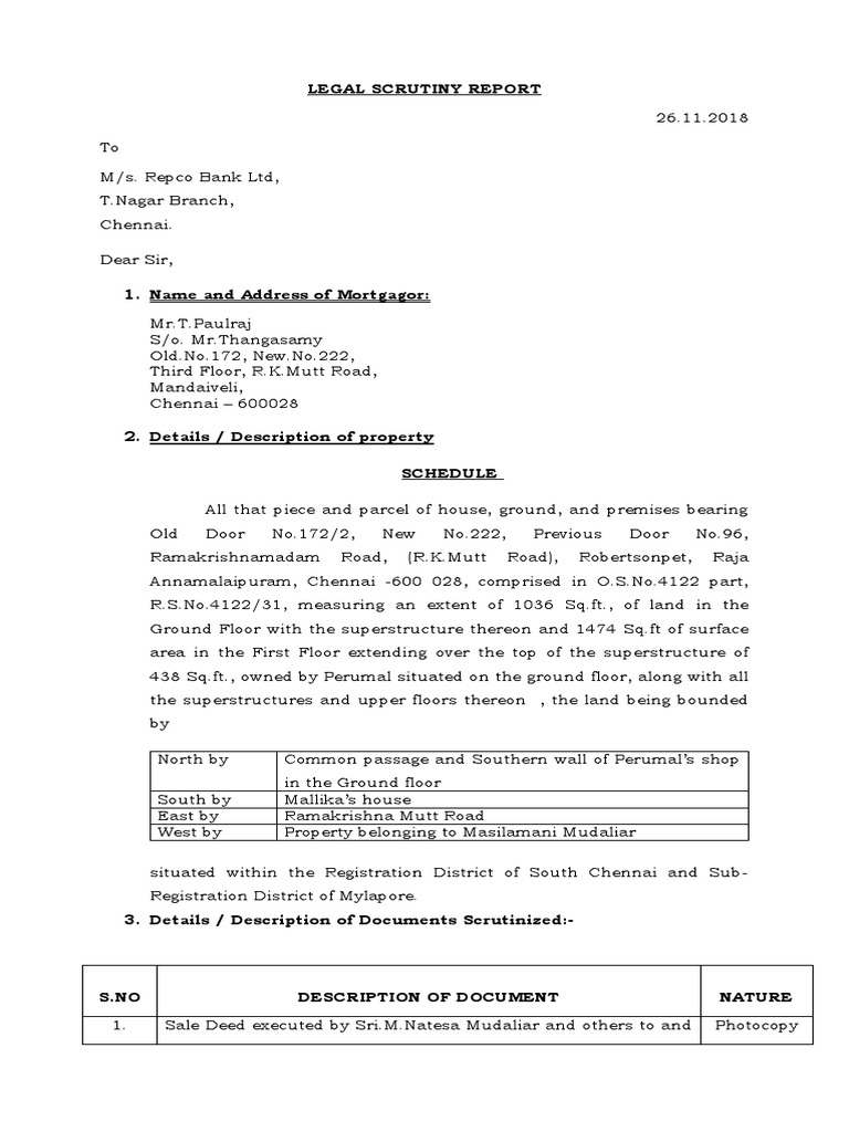Legal Scrutiny Report | PDF | Deed | Loans