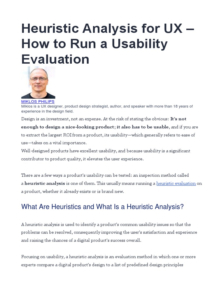 Heuristic Analysis For UX | PDF | Usability | Heuristic