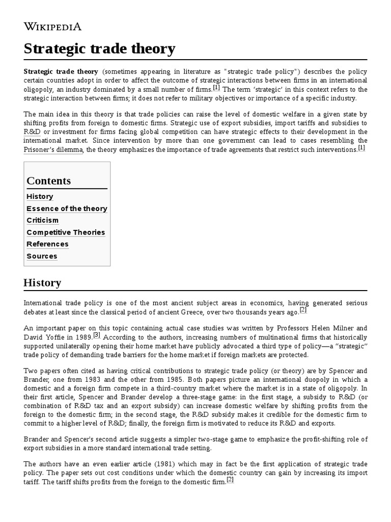 Strategic Trade Theory | PDF | Trade | Policy