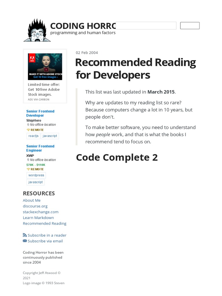 Recommended Reading For Developers | PDF | Usability | Agile Software ...