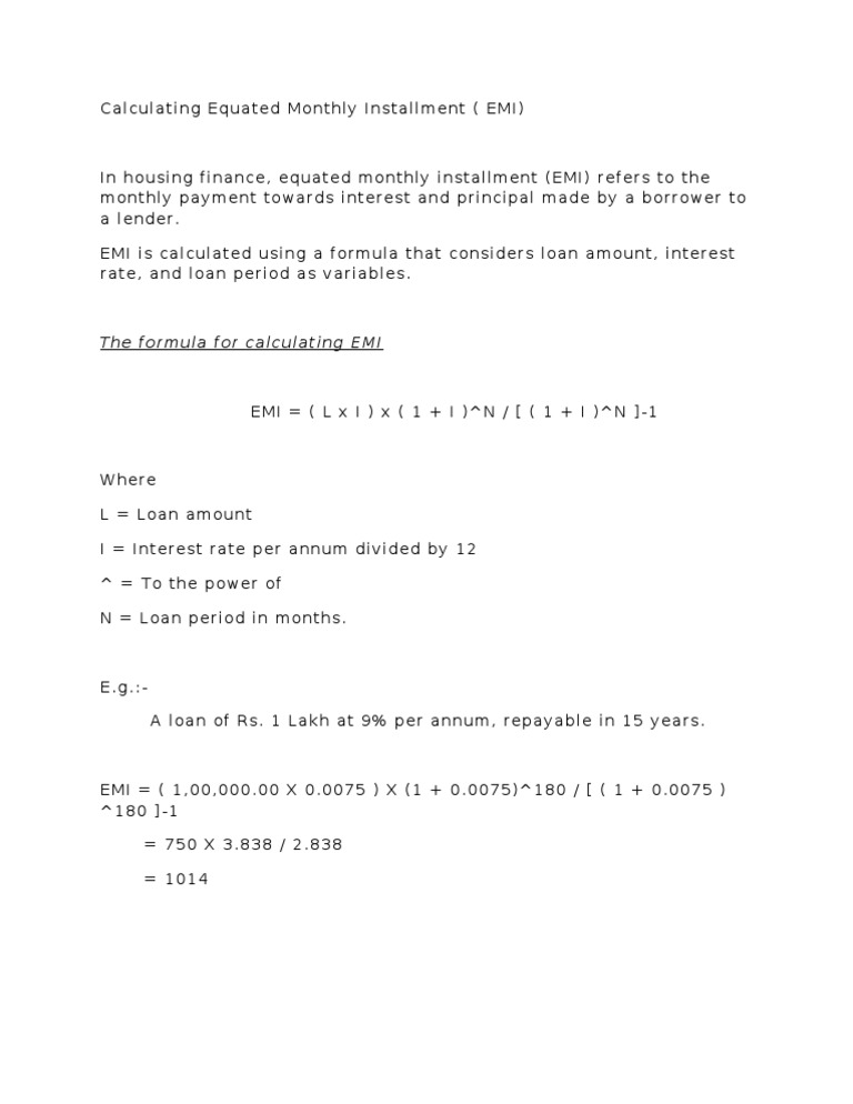 Calculating Equated Monthly Installment | PDF