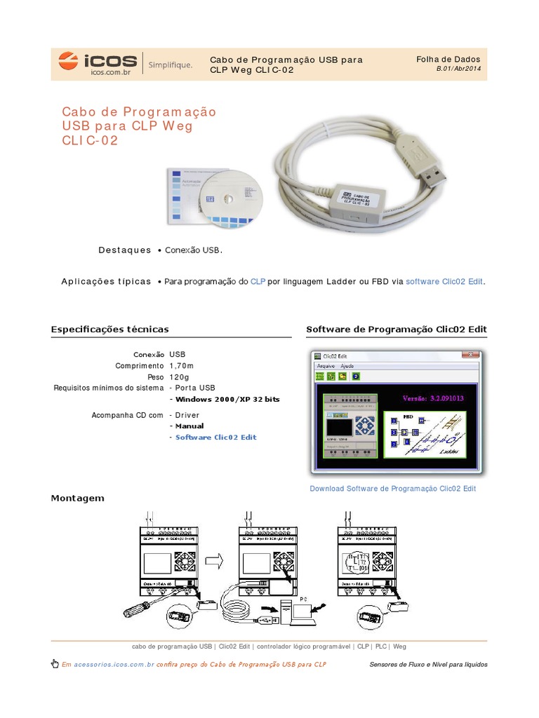 Cabo de Programacao Usb CLP Weg Clic 02 | PDF Cabo de Programacao Usb CLP Weg Clic 02 | PDF