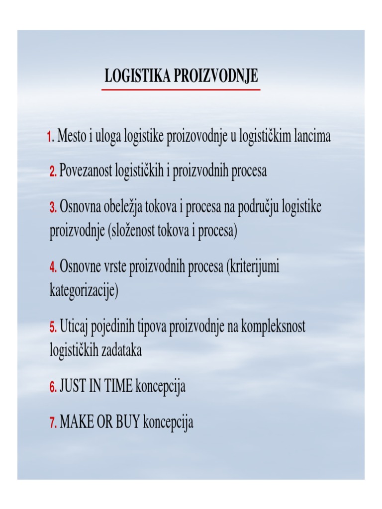 Logistika Proizvodnje | PDF
