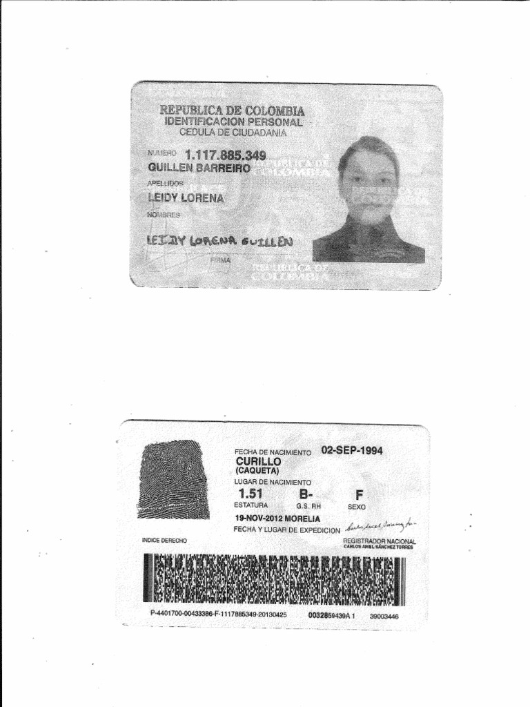 Cedula Leidy Lorena Guillen Berreiro | PDF