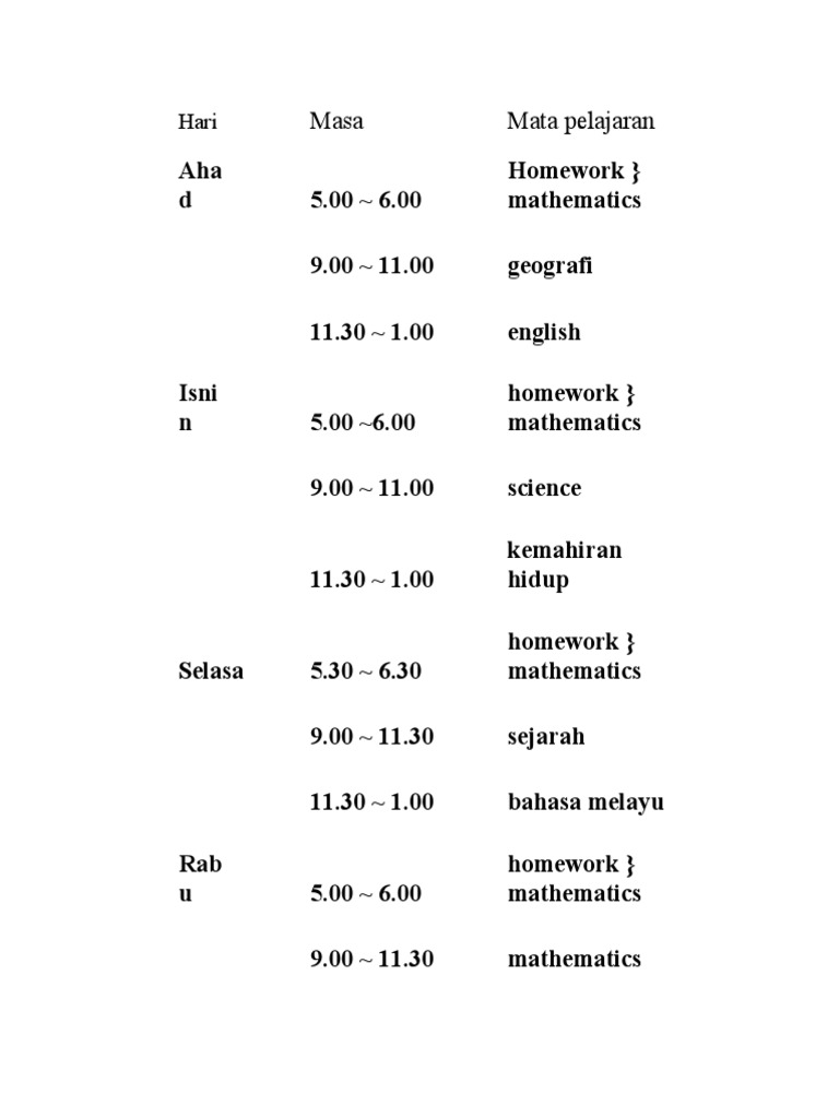 Jadual Study | PDF