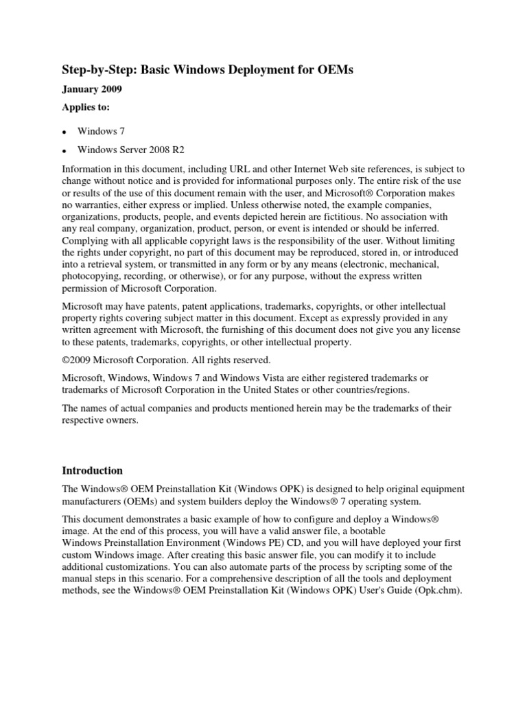 Step-By-Step: Basic Windows Deployment For Oems: January 2009 Applies ...