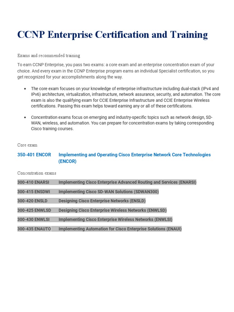 Earn CCNP Enterprise by Passing Core and Concentration Exams | PDF ...