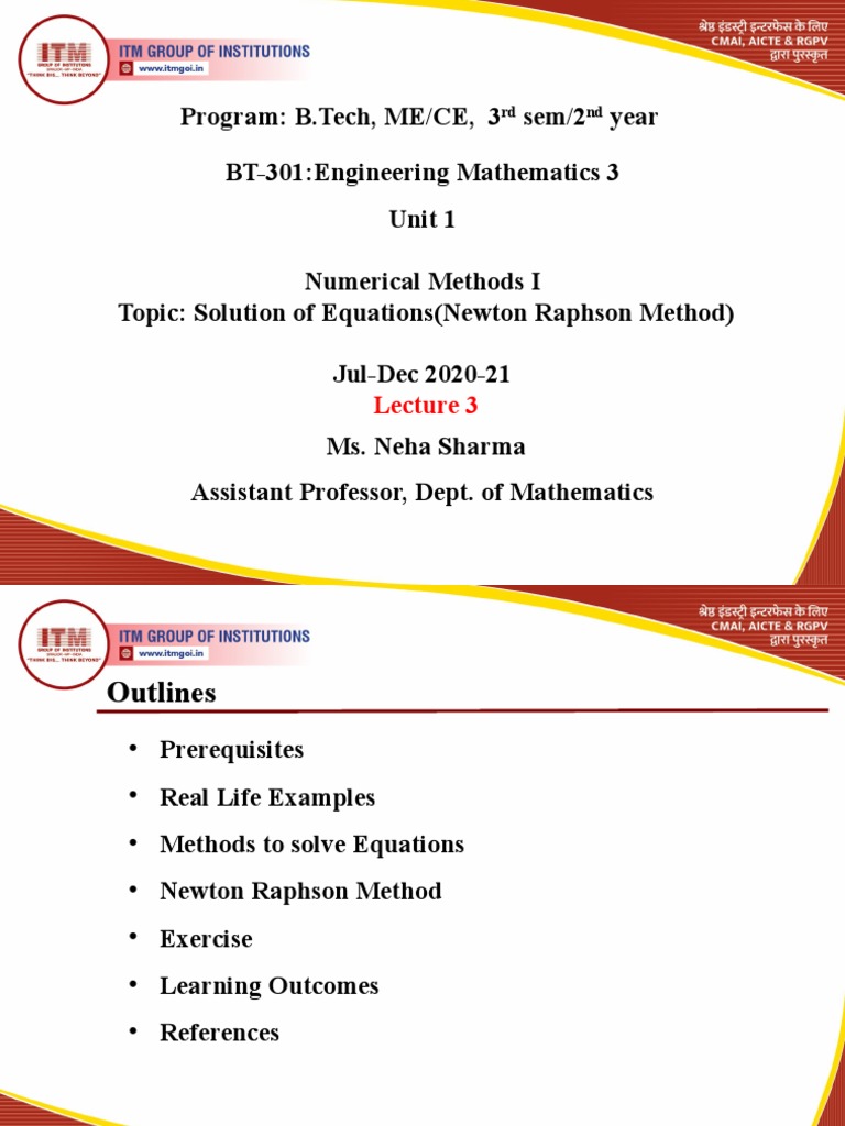 (L3) Solution of Equation (Newton Raphson Method) | PDF | Numerical ...