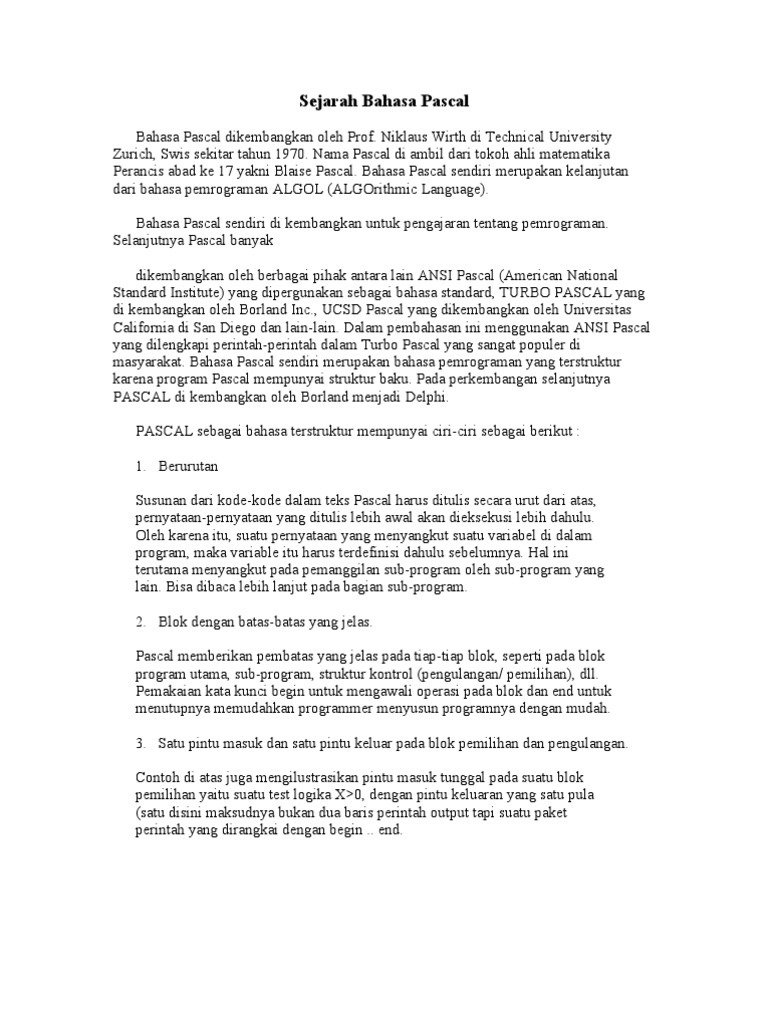Sejarah Bahasa Pascal | PDF