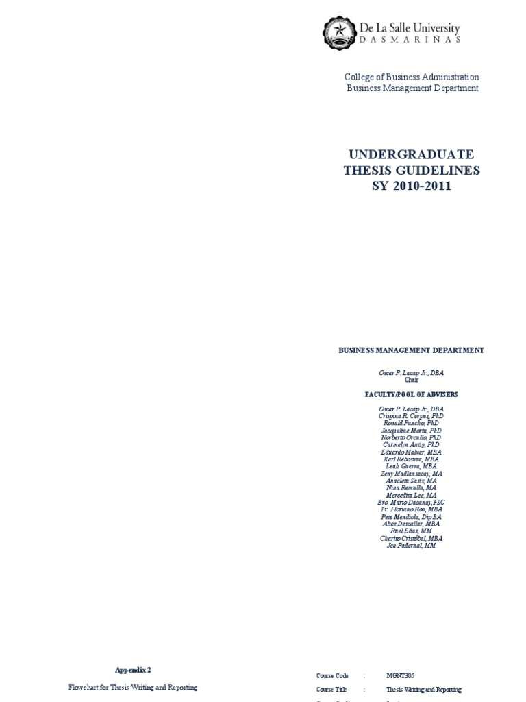 Undergraduate Thesis Guidelines SY 2010-2011: College of Business ...