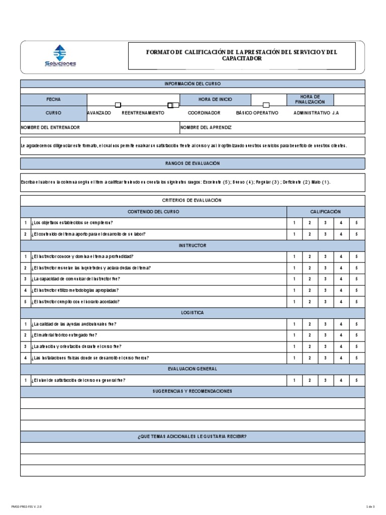 Hoja de Respuestas y Formato Calificación Del Capacitador | PDF | Prueba (evaluación) | Business