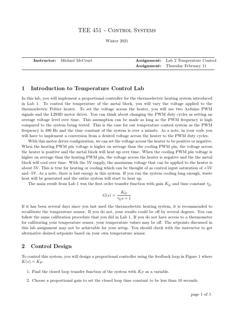 Proportional Temperature Control of a Thermoelectric Heating System ...