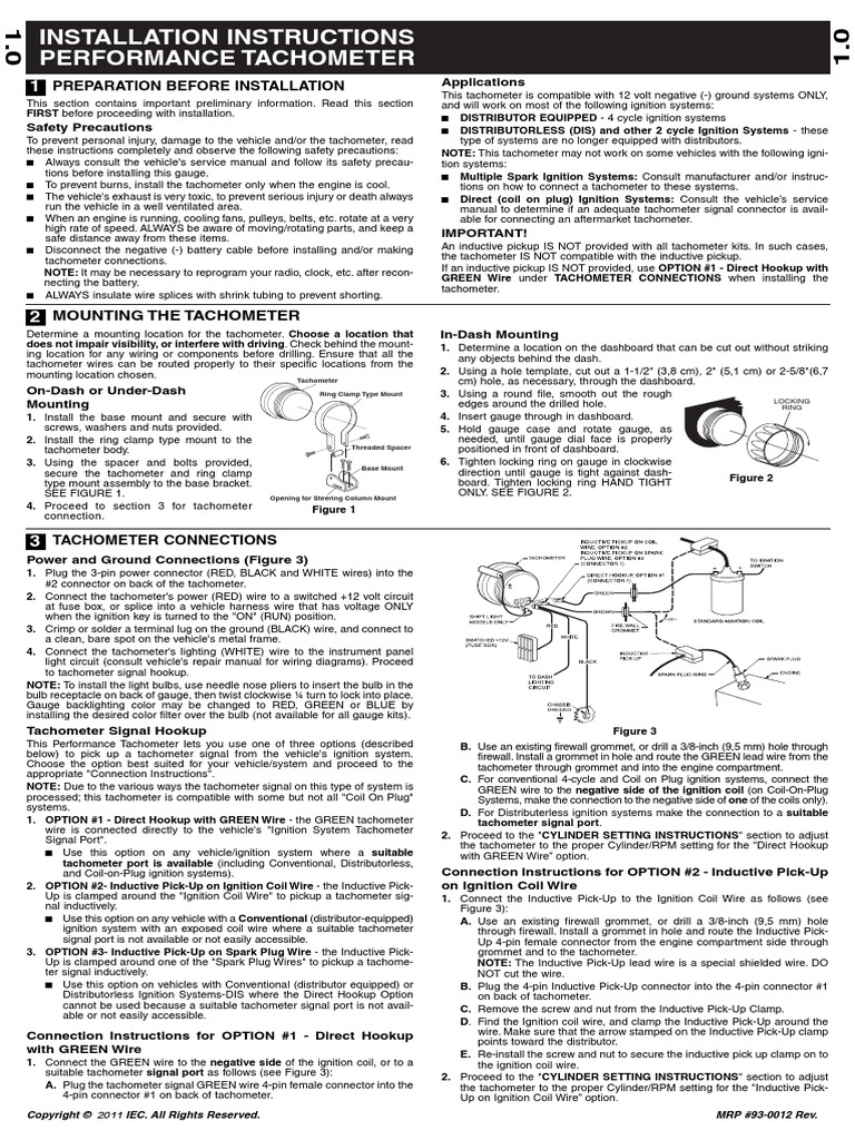Installation Instructions Performance Tachometer | PDF | Distributor ...