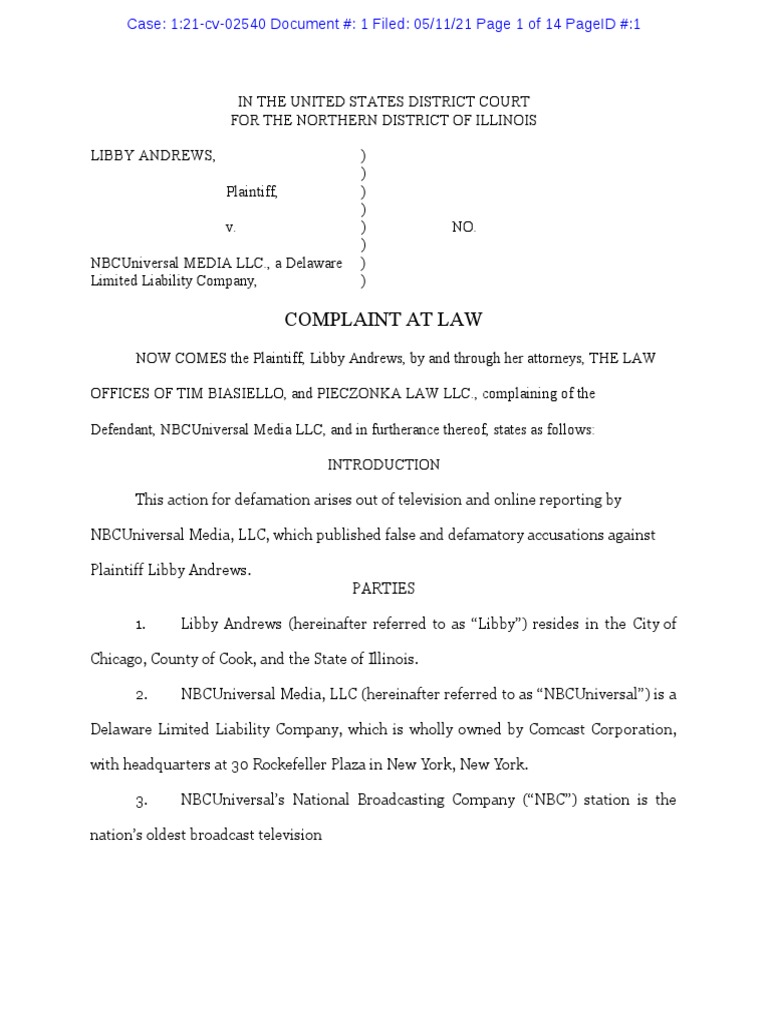 Libby Andrews Lawsuit | PDF | Msnbc | Defamation