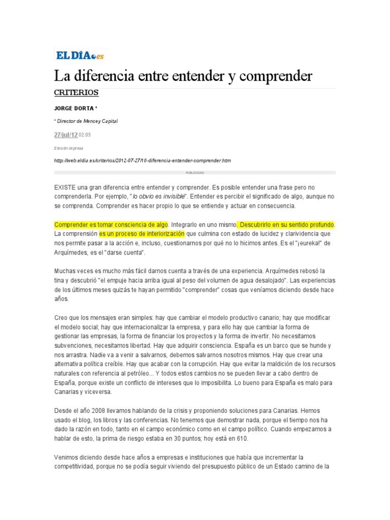 La Diferencia Entre Entender y Comprender | PDF | España | Science