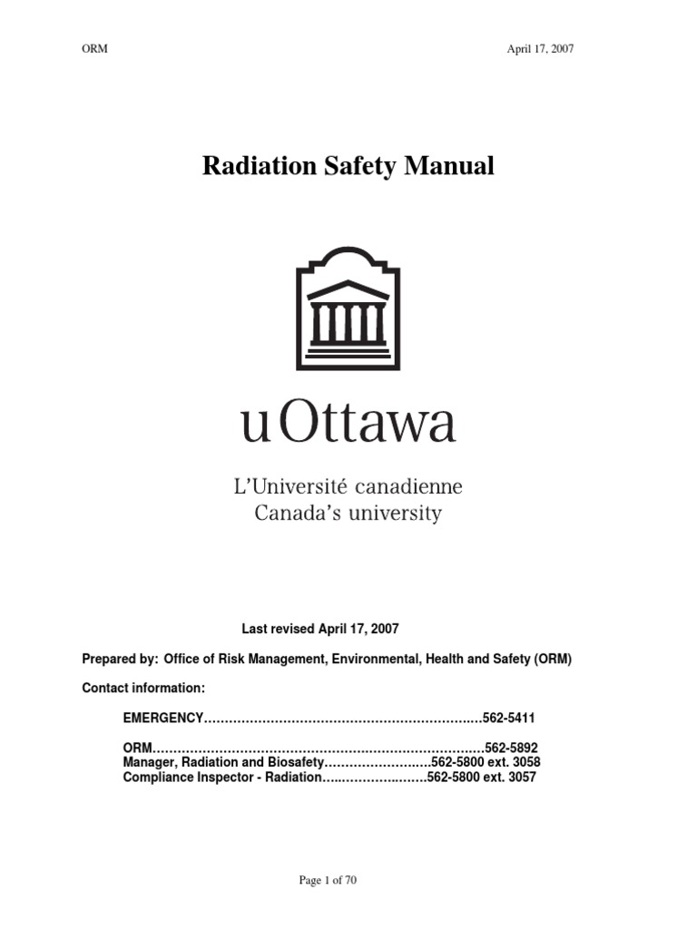 Radiation Safety Manual: ORM April 17, 2007 | PDF | Radioactive Decay ...