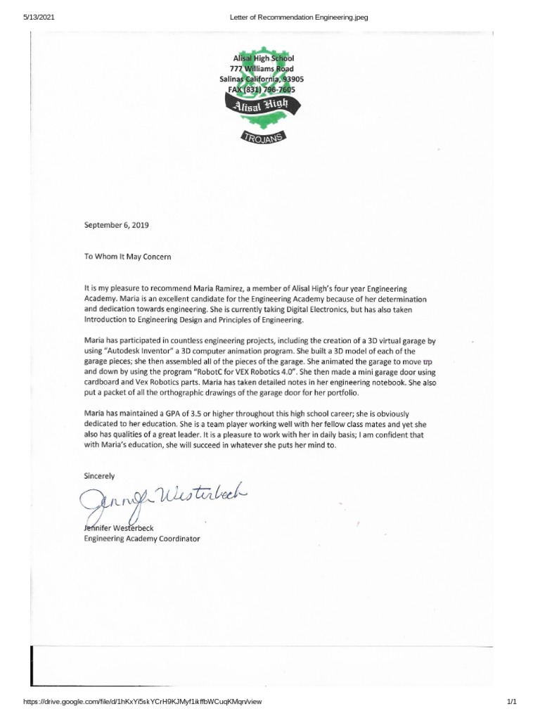 Letter of Recommendation Engineering | PDF
