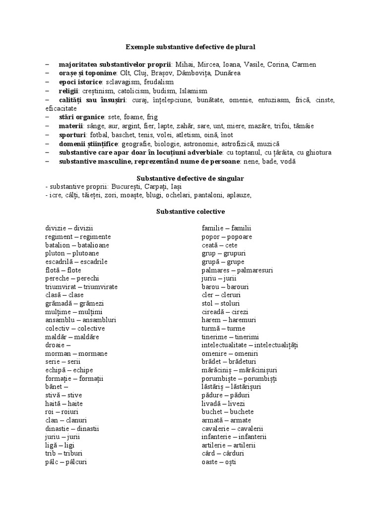 Exemple Substantive Defective de Plural | PDF