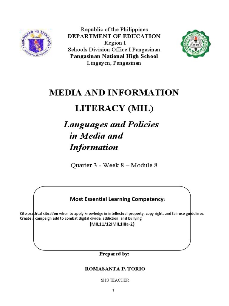 MIL - Quarter 3 - Module 8 | PDF | Cyberbullying | Intellectual Property