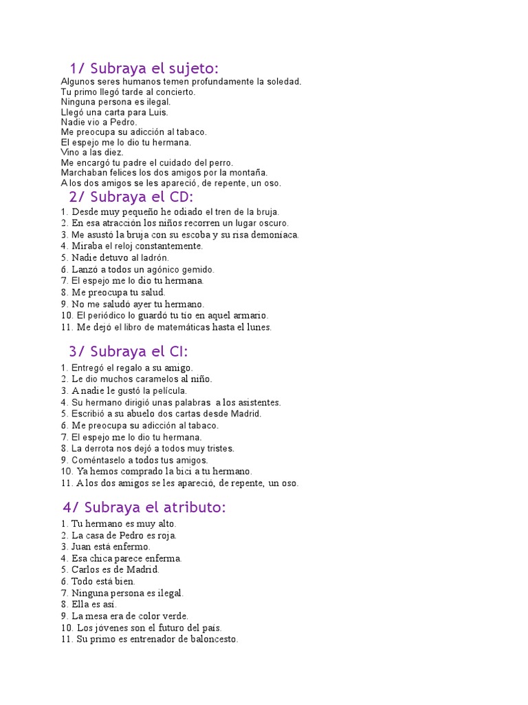 Ejercicios Refuerzo Sintaxis Complementos | PDF