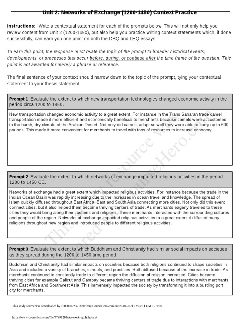 This Study Resource Was: Unit 2: Networks of Exchange (1200-1450 ...