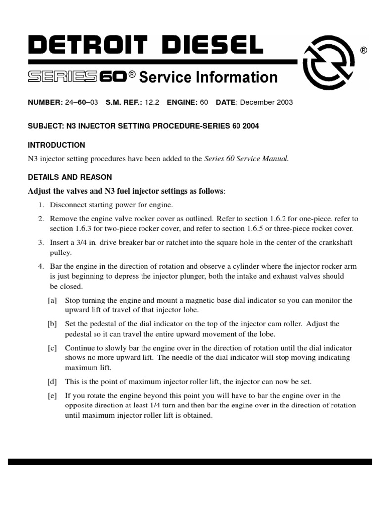 Detroit Diesel N3 Injector Adjusting | PDF | Fuel Injection | Engines