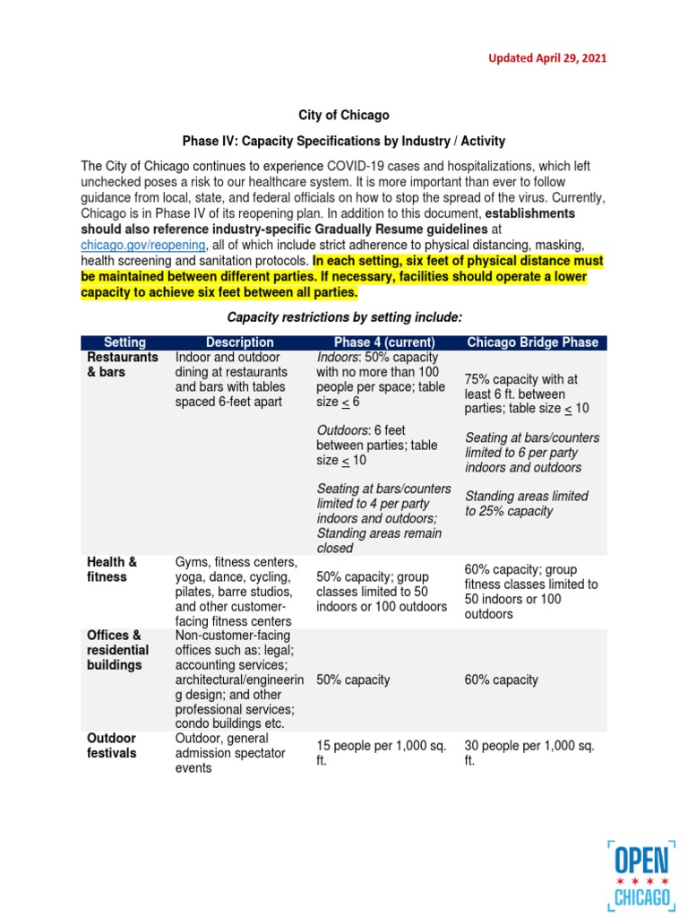 City of Chicago Phase 4 Guidelines | PDF | Physical Fitness ...