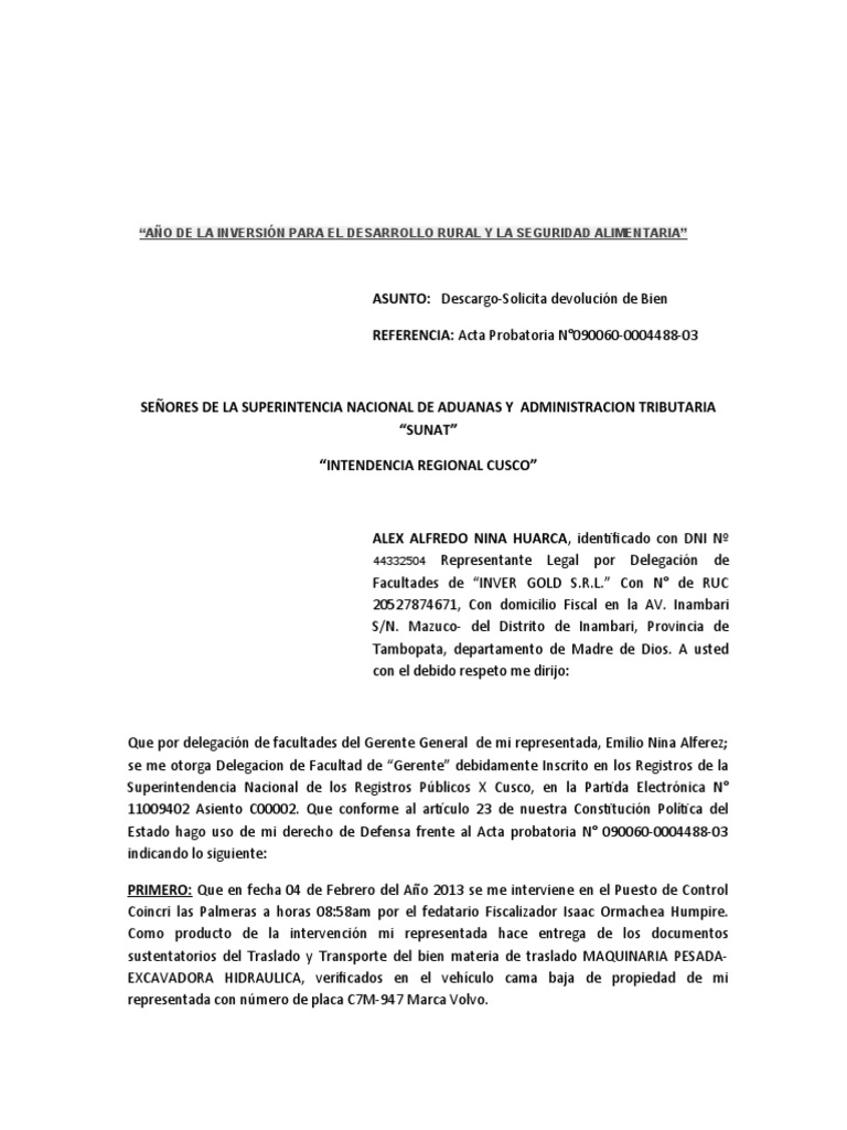 Modelo de DESCARGO ANTE SUNAT | PDF