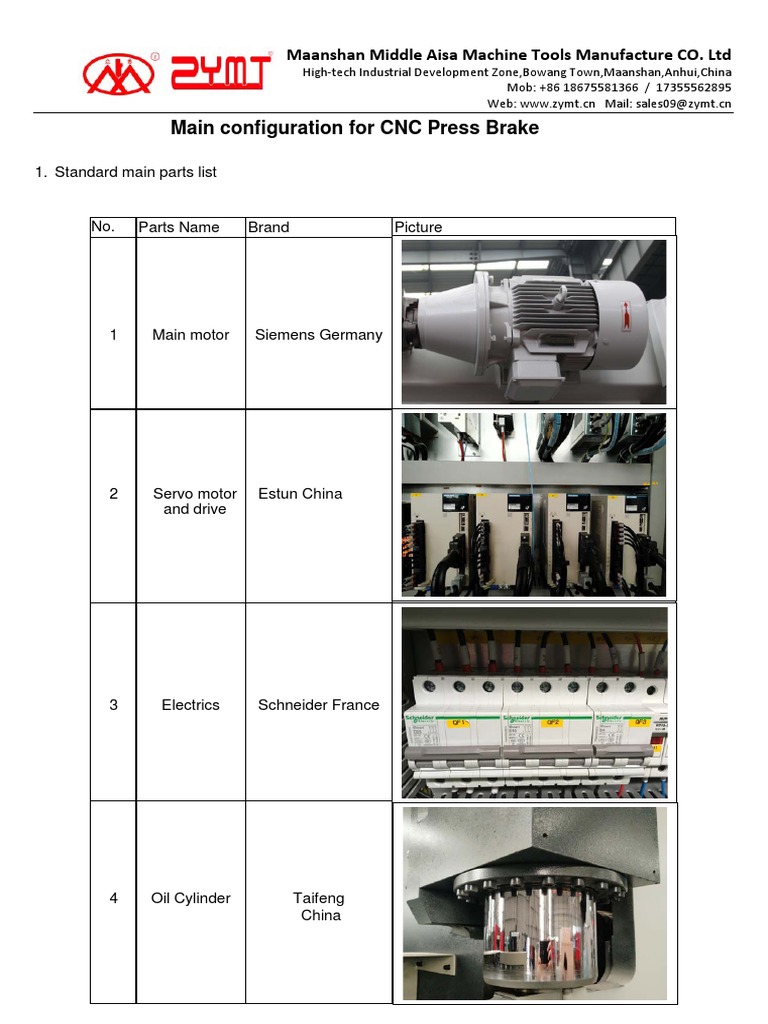 ZYMT CNC Press Brake Configuration | PDF | Machine Tool | Brake