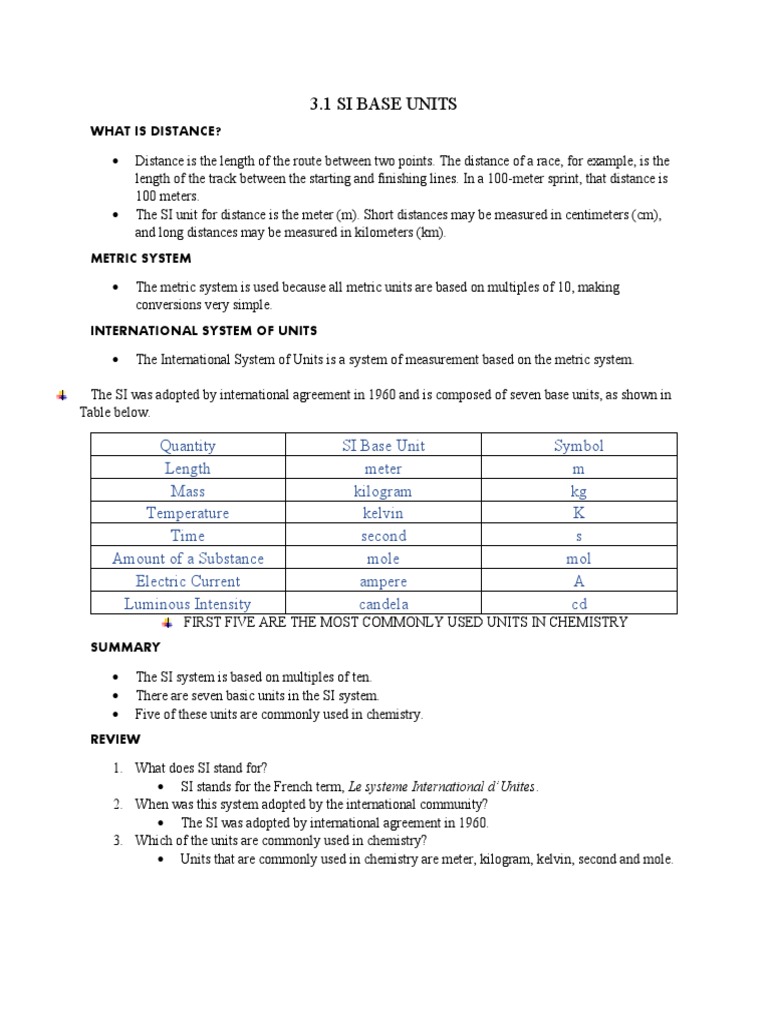 3.1 SI Base Units Notes | PDF