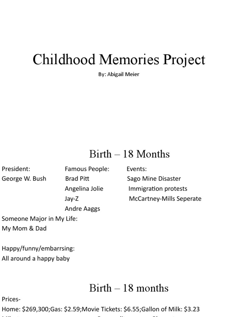 Childhood Memories Project: By: Abigail Meier | PDF | Family | Society