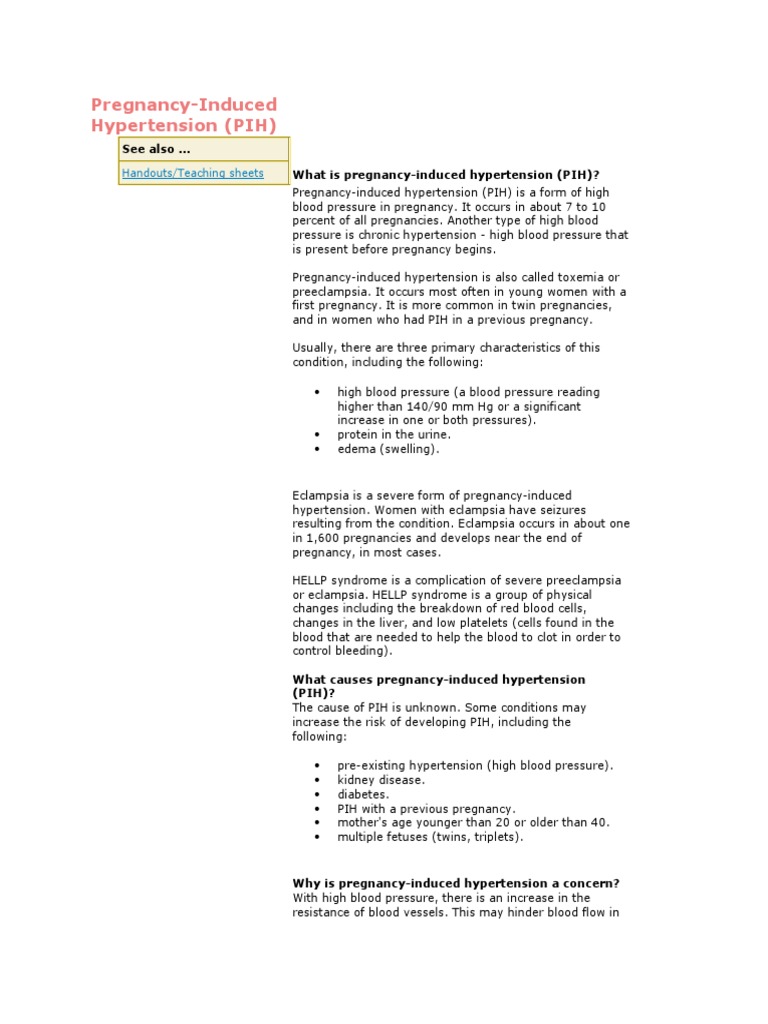 What Is Pregnancy-Induced Hypertension (PIH) ? See Also .. | PDF ...