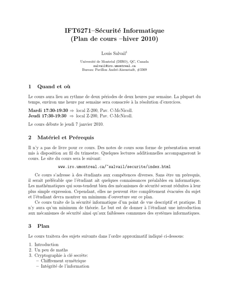 Introduction à la Sécurité Informatique | PDF | Public-key cryptography | Cryptographie