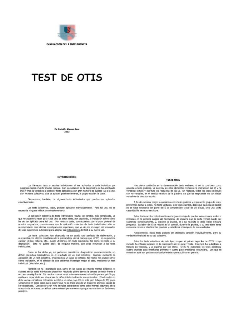 Evaluación de la inteligencia a través del test de OTIS | PDF ...
