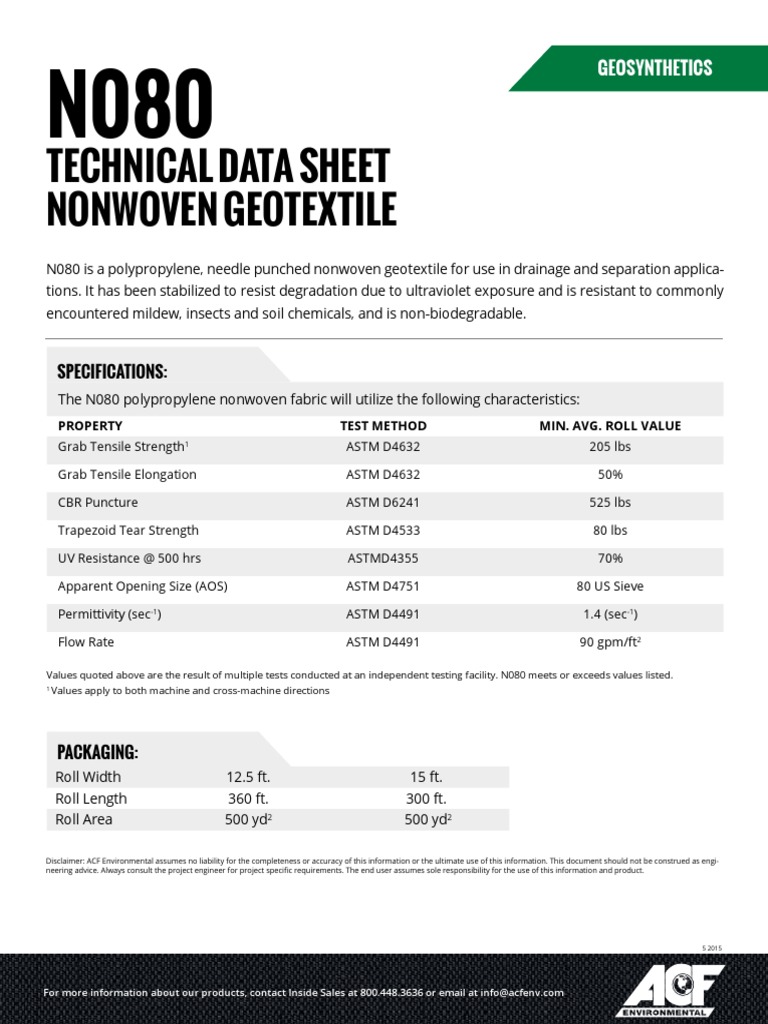 Technical Data Sheet Nonwoven Geotextile: Specifications | PDF ...