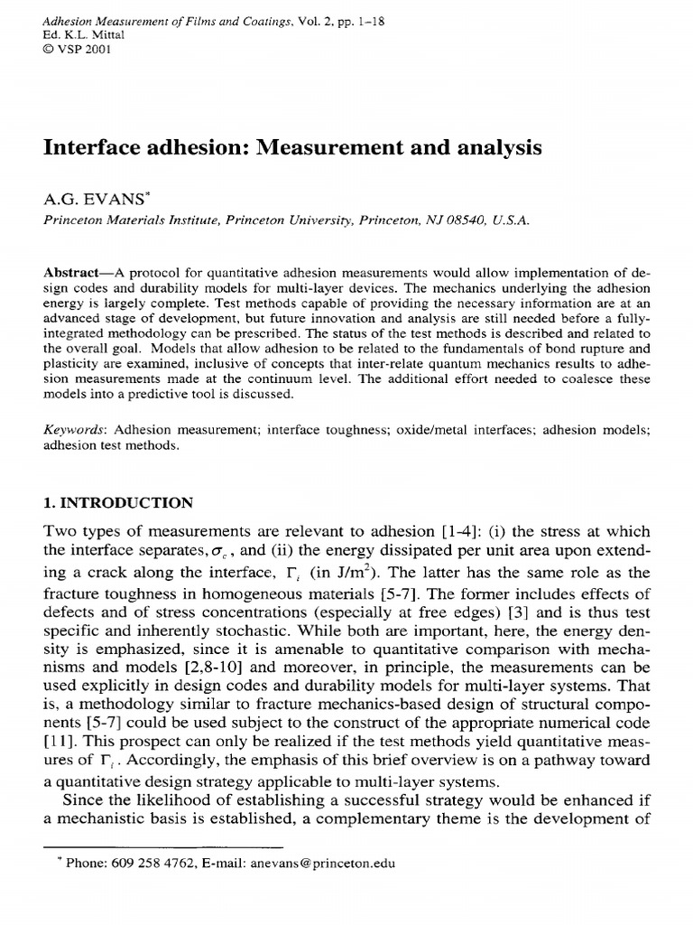1 Interface Adhesion - Measurement and Analysis | PDF | Deformation ...