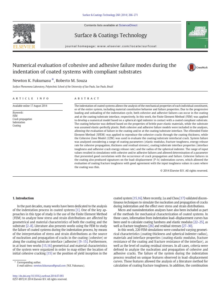 Numerical Evaluation of Cohesive and Adhesive Failure Modes During The ...