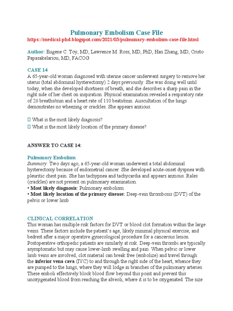Pulmonary Embolism Case File | PDF | Embolism | Lung