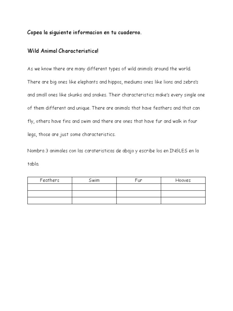 Wild Animal Characteristics 2 4th | PDF | Foreign Language Studies ...