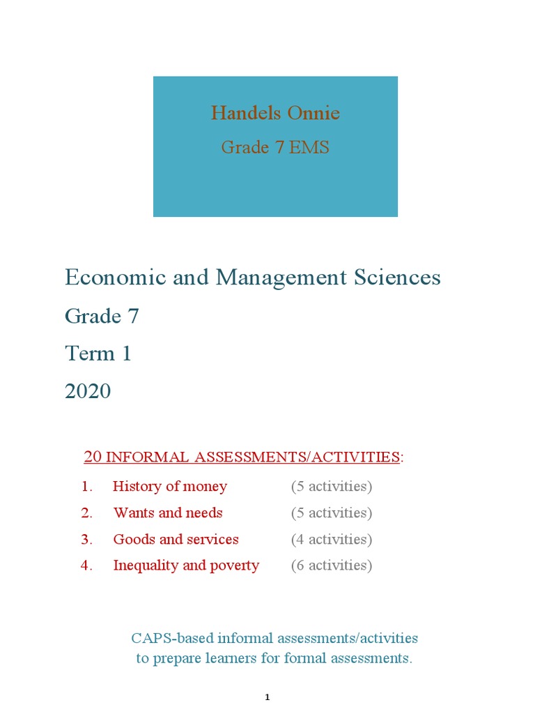 Grade 7 EMS: Needs, Goods, and Money | PDF | Resource | Financial ...