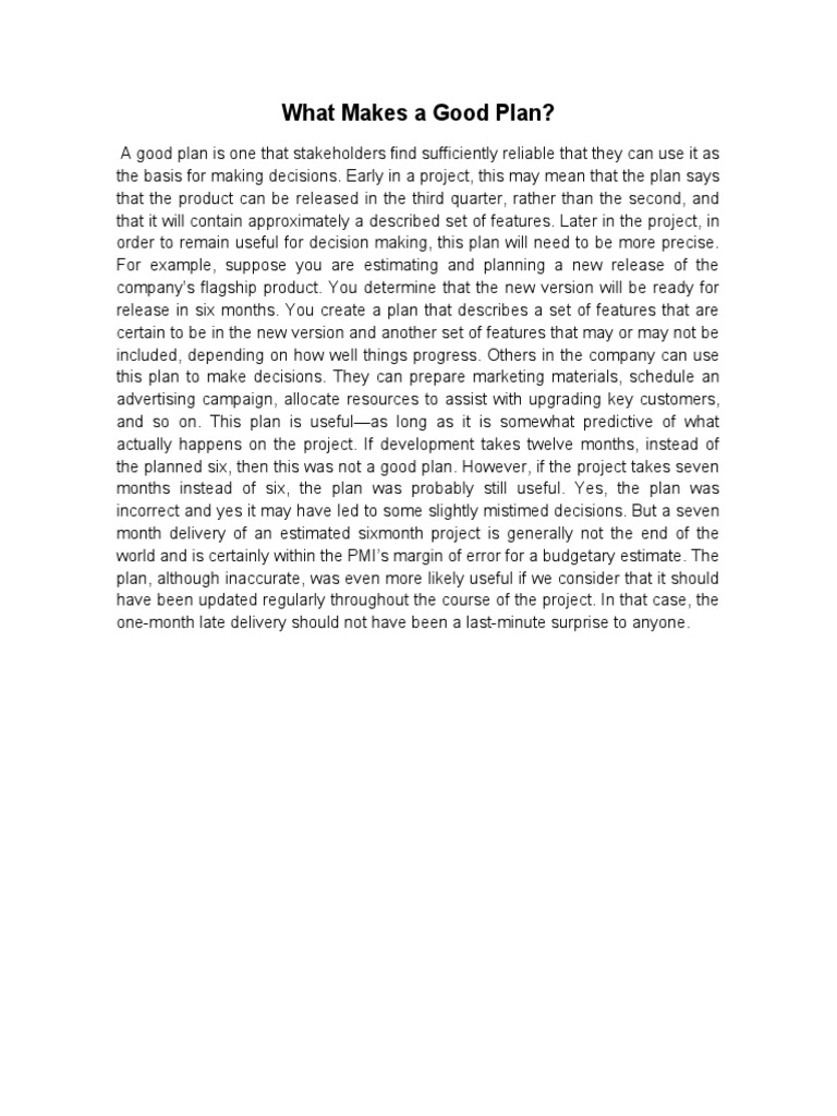 What Makes A Good Plan | PDF