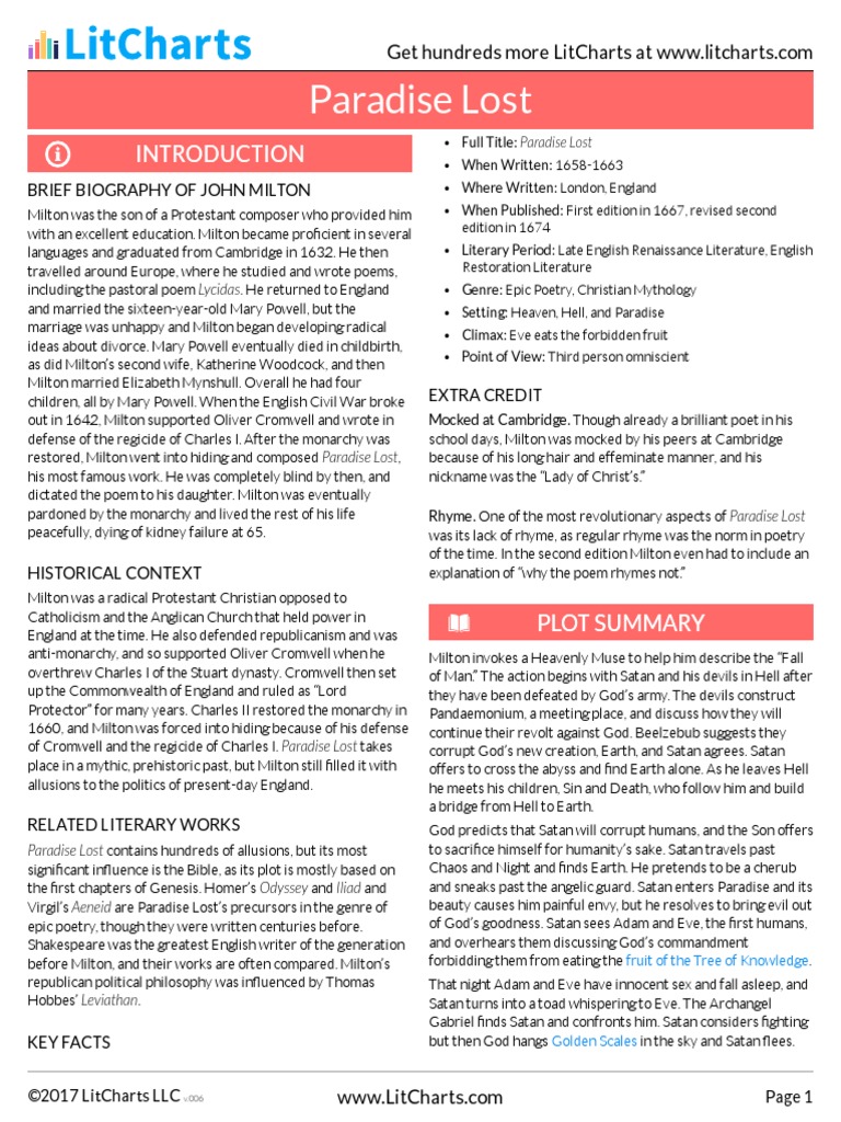 Paradise Lost: Intr Oduction | PDF | Paradise Lost | Adam And Eve