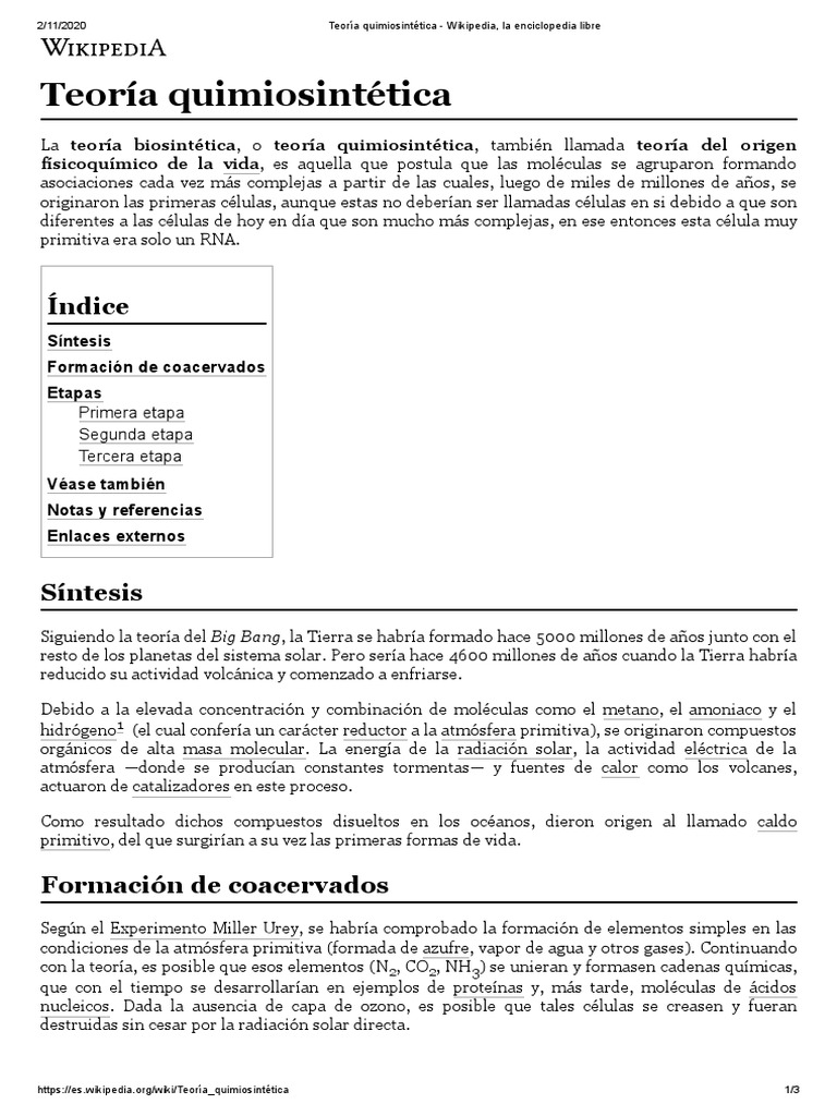 Teoría Quimiosintética - Wikipedia, La Enciclopedia Libre | PDF ...
