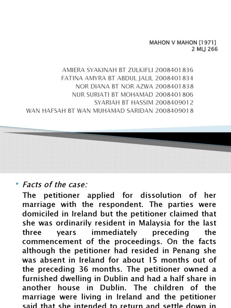 Mahon V Mahon (1971) | PDF | Jurisdiction | Domicile (Law)