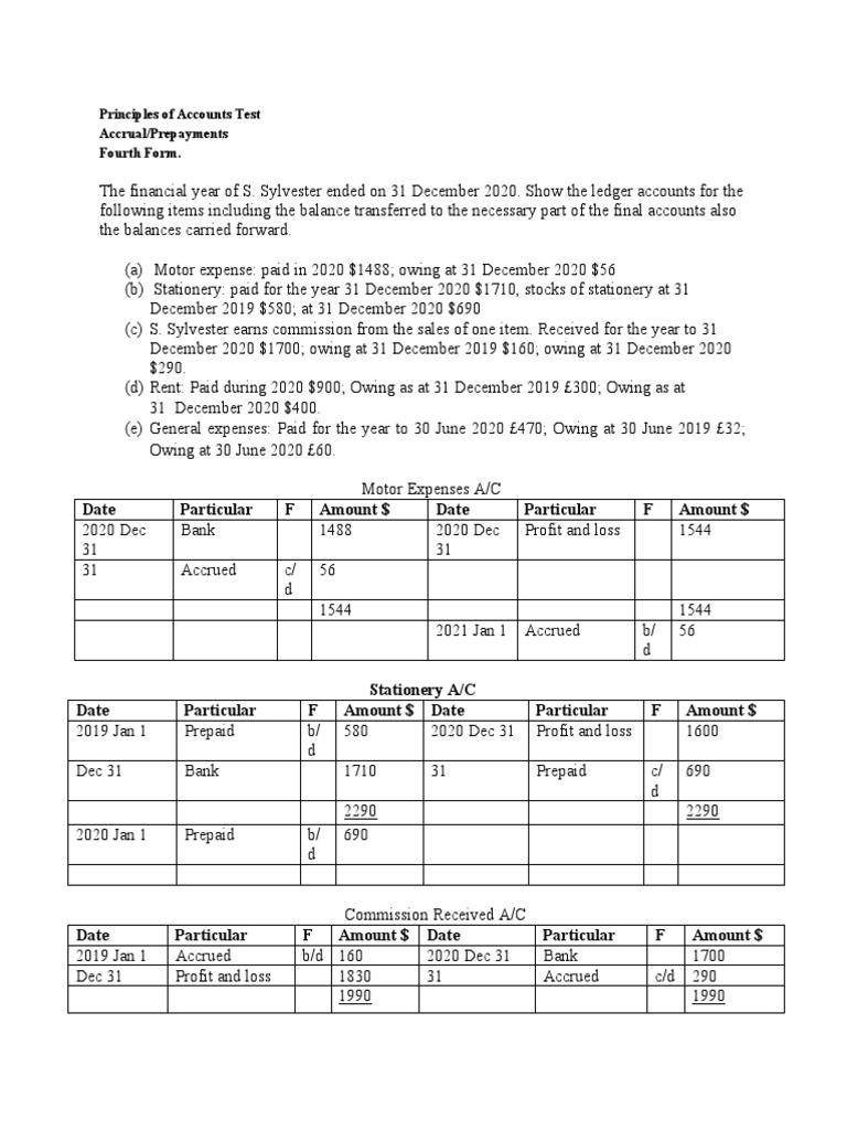 POA Test - Accruals and Prepayments | PDF | Accrual | Corporate Jargon